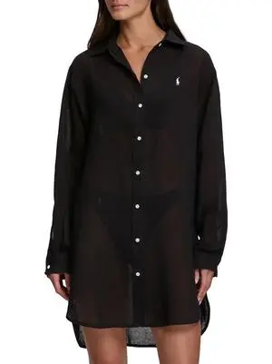 Polo Ralph Lauren Organic-cotton-and-linen Cover-up Tunic - Black