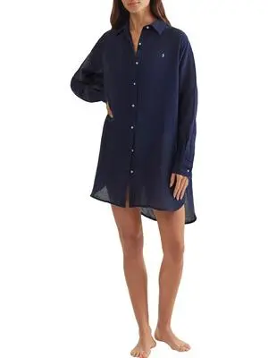 Polo Ralph Lauren Organic-cotton-and-linen Cover-up Tunic - Navy