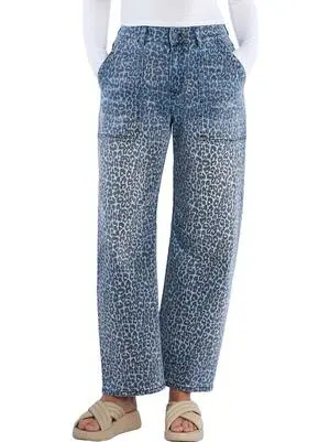 WASH LAB DENIM High-waist Animal Print Barrel Leg Jeans - Denim Leopard