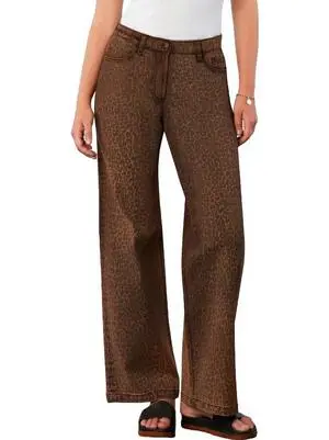WASH LAB DENIM Animal Print Straight Leg Jeans - Brown Leopard