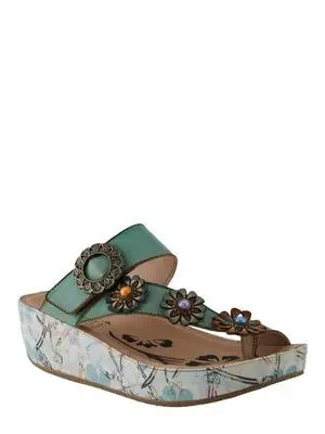 SPRING STEP SHOES Blissbloom Wedge Flip Flop - Mint Green