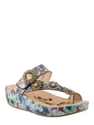 SPRING STEP SHOES Blissbloom Wedge Flip Flop - Navy Multi