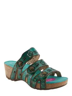 SPRING STEP SHOES Carbone Platform Slide Sandal - Green Multi