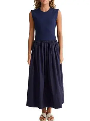 BRAVE+TRUE Daphne Mixed Media Maxi Dress - Navy