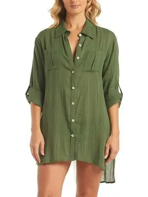 Helen Jon Relaxed Organic Cotton Shirt Dress - Fatigue