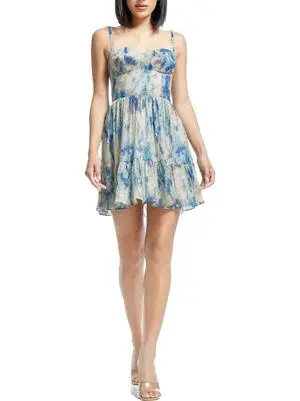Dress The Population Marlow Metallic Floral Mini Dress - Pale Blue Multi