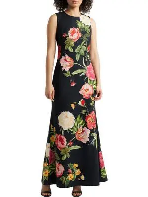 Vince Camuto Floral Sleeveless Mermaid Gown - Black Multi