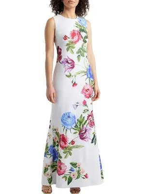 Vince Camuto Floral Sleeveless Mermaid Gown - Ivory Multi
