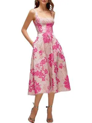 Dessy Collection Floral Jacquard Fit & Flare Midi Dress - Pink Multi
