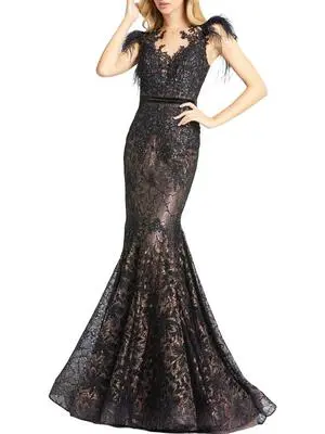 Mac Duggal Embellished Feather Gown - Black