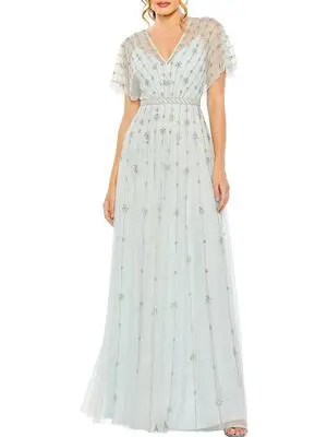Mac Duggal V-neck Embellished A-line Gown - Mist