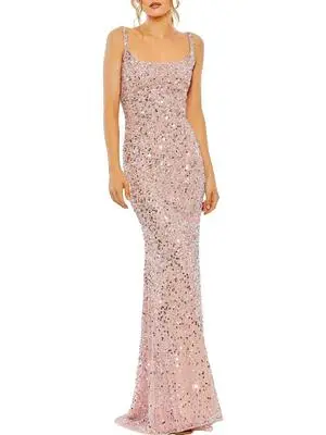 Mac Duggal Sequined Low Back Gown - Pink