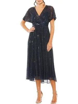 Mac Duggal Embellished Short Sleeve Dress - Midnight