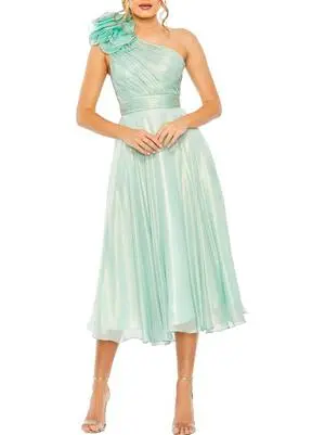 Mac Duggal Rosette One-shoulder Dress - Sage