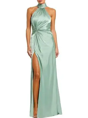 Mac Duggal Open Back High Neck Gown - Sage
