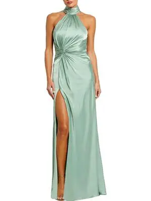 Mac Duggal Open Back High Neck Gown - Sage