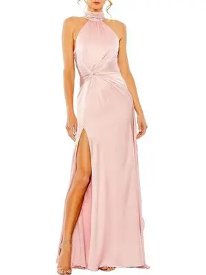 Mac Duggal Open Back High Neck Gown - Shell Pink