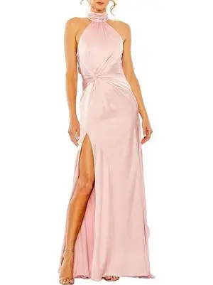 Mac Duggal Open Back High Neck Gown - Shell Pink