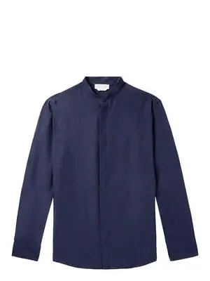 Gabriela Hearst Ollie Grandad-collar Linen-voile Shirt - Blue