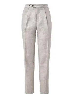 Brunello Cucinelli Straight-leg Pleated Linen, Wool And Silk-blend Suit Trousers - Gray