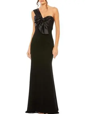 Mac Duggal One-shoulder Draped Trumpet Gown - Black