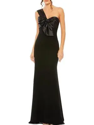 Mac Duggal One-shoulder Draped Trumpet Gown - Black