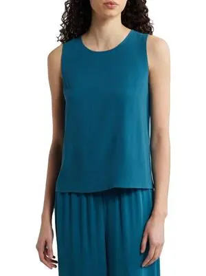 Eileen Fisher Textured Sleeveless Silk Shell - Harbor