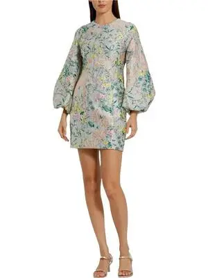 Mac Duggal Floral Brocade Puff Sleeve Mini Dress - Pastel Multi