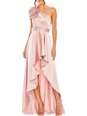 Mac Duggal Ruffled One Shoulder Hi-lo Gown - Rose