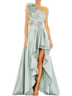 Mac Duggal Ruffled One Shoulder Hi-lo Gown - Sage