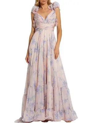 Mac Duggal Mac Duggal Ruffle Tiered Floral Cut-Out Chiffon Gown Violet Multi