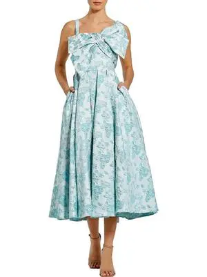 Mac Duggal Floral Brocade A-line Dress With Bow - Seafoam