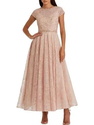 Mac Duggal Embellished Cap Sleeve A-Line Dress Blush