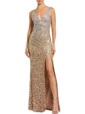 Mac Duggal Mac Duggal Sequined V-Neck Gown With Side Slit 712