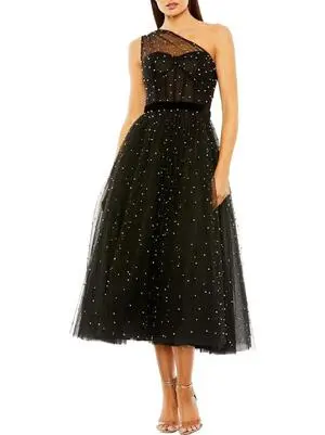 Mac Duggal One-shoulder Beaded Midi Ballgown - Black