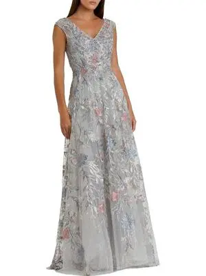 Mac Duggal Embroidered Illusion A-line Gown - Multi