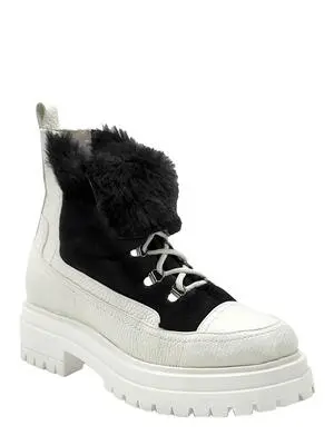 BEAUTIISOLES Francy Shearling Lined Platform Boots - Black White