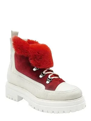 BEAUTIISOLES Francy Shearling Lined Platform Boots - Red