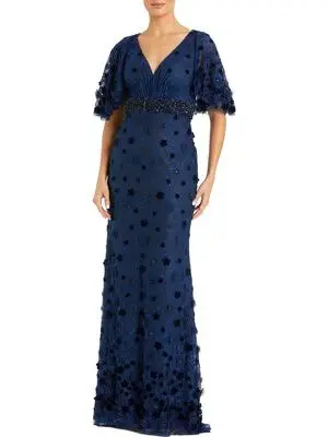 Mac Duggal Embellished Floral Lace Gown - Midnight
