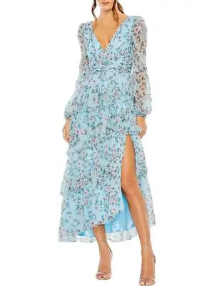 Mac Duggal Mac Duggal Puff Sleeve Floral Printed Midi Dress 471