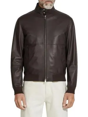 Zegna Leather Jacket - Dark Brown Solid