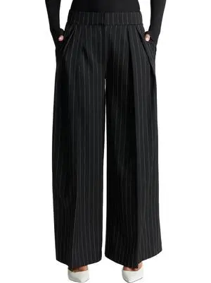 Naked Wardrobe Pinstripe Wide Leg Trousers - Black
