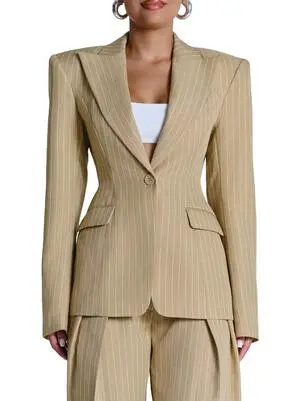 Naked Wardrobe Naked Wardrobe Pinstripe Longline Blazer Beige Pinstripe
