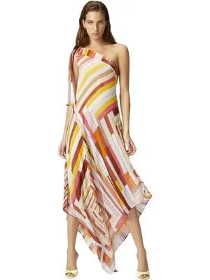Missoni One-shoulder Cover-up Dress In Printed Silk With Scarf Bottom Multicoloured
