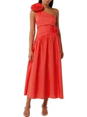 EVER NEW Josefina One-shoulder Poplin Midi Dress - Flame Scarlet