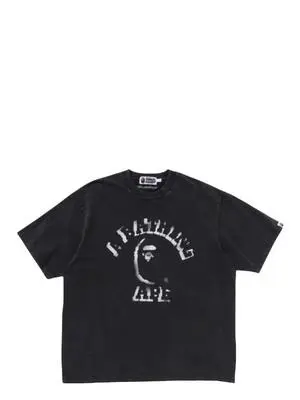 A BATHING APE Garment Dye Spray Print College Relaxed Fit Tee Shirt - Black
