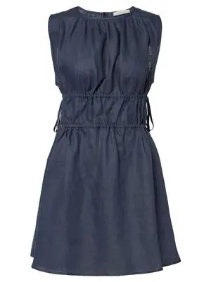 Asceno Como Gathered Linen Minidress - Blue