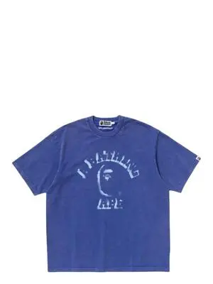 A BATHING APE Garment Dye Spray Print College Relaxed Fit Tee Shirt - Blue