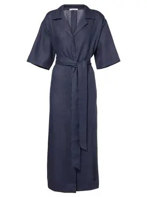 Asceno Larnaca Linen Midi Dress - Blue