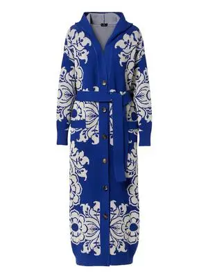 Etro Floral Waffle-knit Hooded Cardigan - Blue